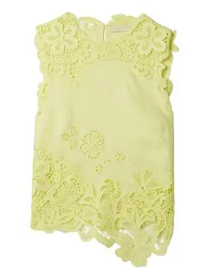 Ulla Johnson Ulla Johnson Marlis Guipure Lace-Paneled Linen Top Chartreuse