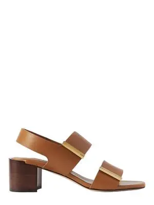 TOD'S Leather Slingback Block Heel Sandals - Brown
