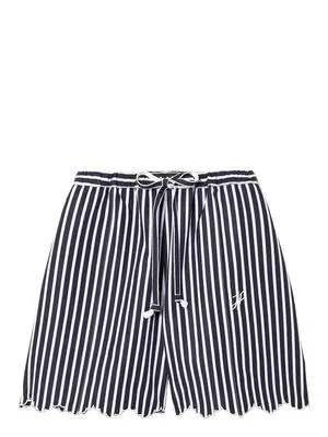 Patou Embroidered Striped Cotton-poplin Shorts - Blue