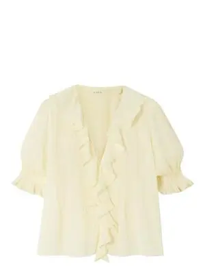 DÔEN Henri Ruffled Pintucked Organic Cotton-voile Top - Yellow