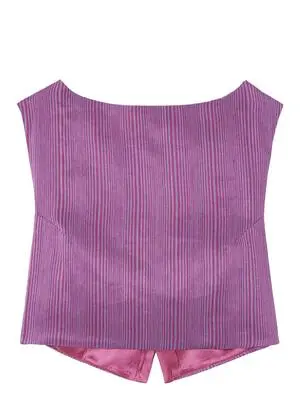 DESTREE DESTREE Richard Striped Linen-Blend Top Plum