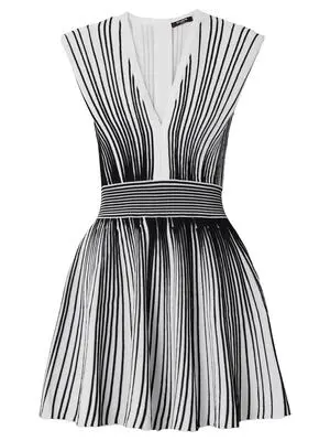 Balmain Striped Knitted Mini Dress - White