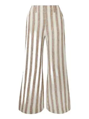 Alix Of Bohemia Charlie Desert Striped Linen Flared Pants - Ecru