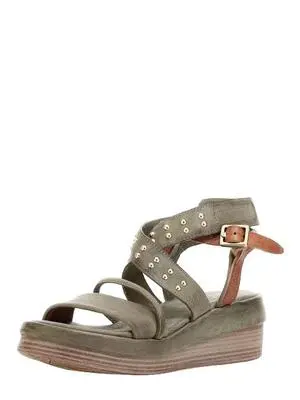 A.S.98 Shiloh Studded Wedge Sandals - Olive