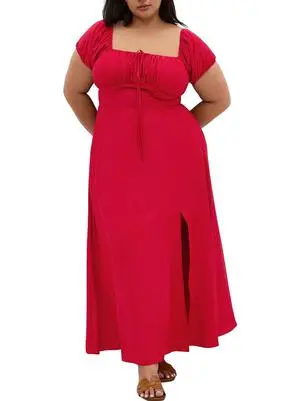 City Chic City Chic Abbigail Puff Sleeve Maxi Dress Crimson