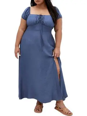 City Chic City Chic Abbigail Puff Sleeve Maxi Dress Misty Blue