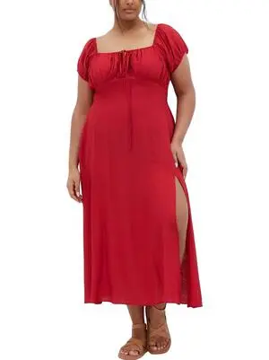 City Chic City Chic Abbigail Puff Sleeve Maxi Dress Red