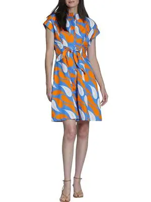 APNY Floral Print Belted A-line Dress - Orange Multi