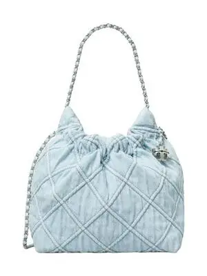 Tory Burch Tory Burch Fleming Quilted Denim Hobo Bag Seltzer