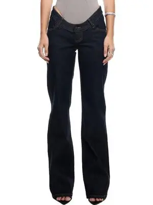 Lioness Cocoon Dipped Low Rise Straight Leg Jeans - Dark Denim