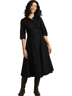 LANDS' END Poplin Midi Wrap Front Dress - Black