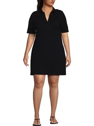 LANDS' END Starfish Elbow Sleeve Polo Dress - Black