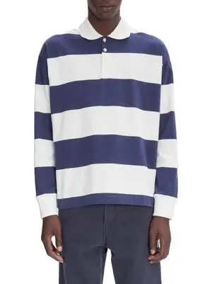 A.p.c. Riley Stripe Long Sleeve Polo - Dark Navy