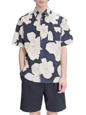 A.p.c. Ross Floral Short Sleeve Button-up Shirt - Iak Dark Navy