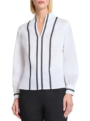 Misook Heritage Fit Ribbon Trim Top - Black/ White