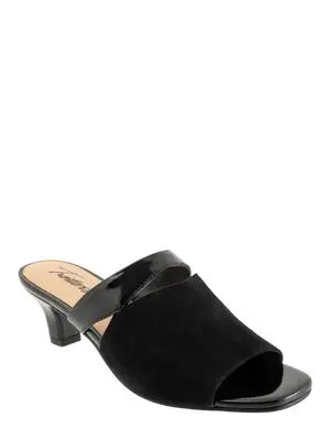 Trotters Ninette Leather Kitten Heel Slide Sandals - Black Suede