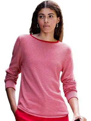 CELTIC & CO. Celtic & Co. Merino Fine Knit Boat Neck Sweater Chilli Microstripe_