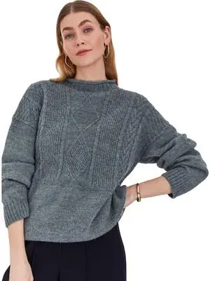 CELTIC & CO. British Wool Gansey Sweater Dark Skylight