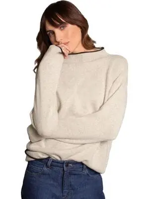 CELTIC & CO. Felted Funnel Neck Merino Wool Sweater - Oatmeal / Charcoal