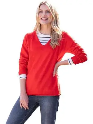 CELTIC & CO. Geelong Wool Slouch V-neck Sweater - Chilli