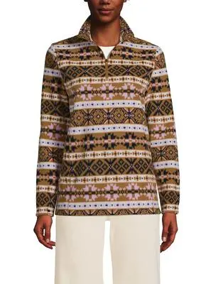 LANDS' END Fleece Quarter-zip Pullover - Lilac/camel Fairisle