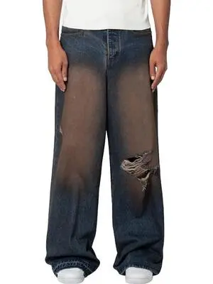 Mnml Baggy Rave Ripped Wide Leg Jeans - Rust