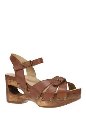 Dansko Alanna Ankle Strap Platform Wedge Sandal - Tan Calf
