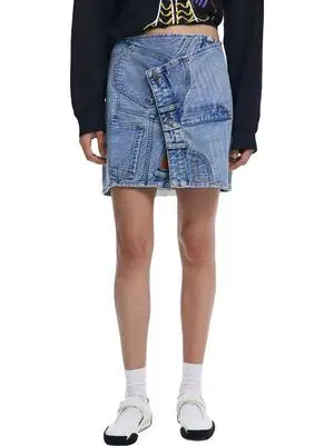 Desigual Collage Denim Wrap Miniskirt - Medium Blue