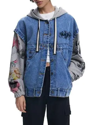 Desigual Mickey Mouse Hooded Denim Trucker Jacket - Medium Blue