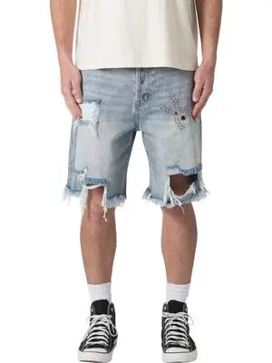 Mnml Distressed Denim Shorts - Light Blue