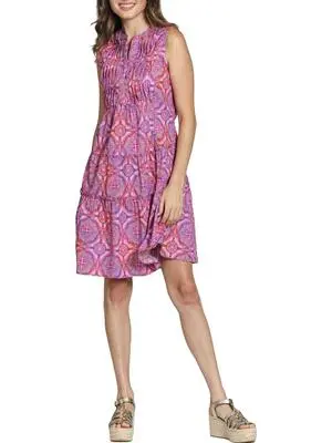 APNY Pintuck Sleeveless Cotton Dress - Bright Purple Multi