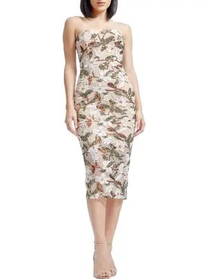 Dress The Population Shailene Sequin Floral Midi Dress - Ivory Multi
