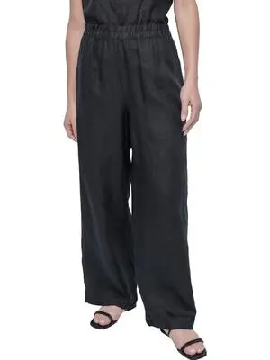 Dkny Wide Leg Linen Pants - Black