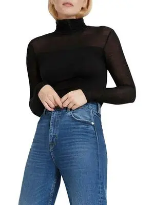 MARCELLA Marcella Sheer Panel Turtleneck Top