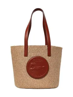 Chloé Raffia Tote Bag With Leather Straps - Beige