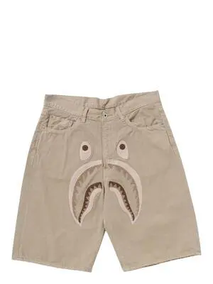 A BATHING APE Shark Garment Dye Relaxed Fit Denim Shorts - Beige