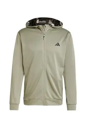 Adidas Train Essentials Camo Full-zip Hoodie - Silver Pebble