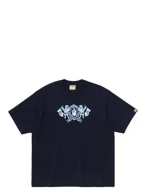 A BATHING APE College Logo Relaxed Fit Tee Shirt Navy Blue