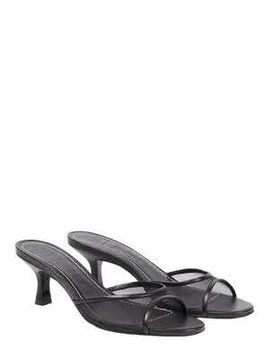 Staud Brigitte 55 Leather-trimmed Mesh Mules - Black