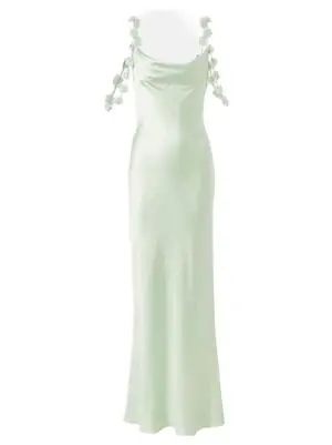 SELF-PORTRAIT Floral-appliqué Satin Gown - Green