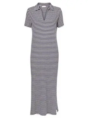 Velvet By Graham & Spencer Khan Striped Cotton Jersey Midi Dress - Blue