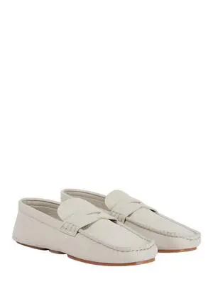Khaite Billy Leather Penny Loafers - Grey