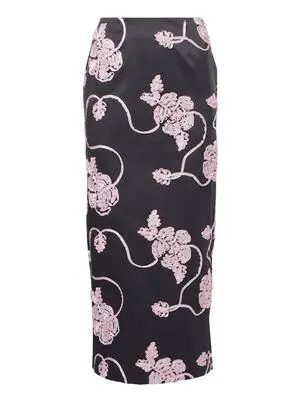 ROTATE BY BIRGER CHRISTENSEN Floral Satin Midi Skirt - Grey