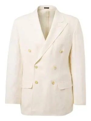 Rubinacci Double-breasted Linen Blazer - White