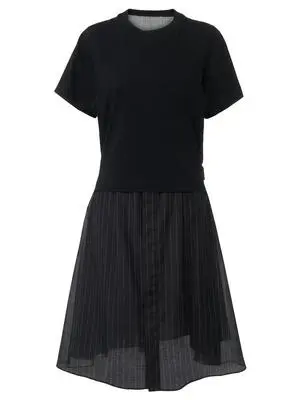 Sacai Cotton Jersey And Organza Mini Dress - Black