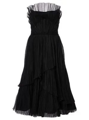 COSTARELLOS Dorea Plissé Tiered Cocktail Dress