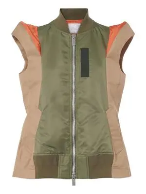 Sacai Paneled Twill And Gabardine Vest - Beige
