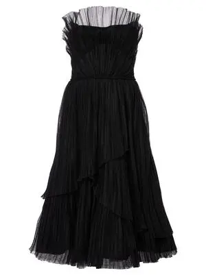 Costarellos Dorea Plisse Tiered Cocktail Dress - Black