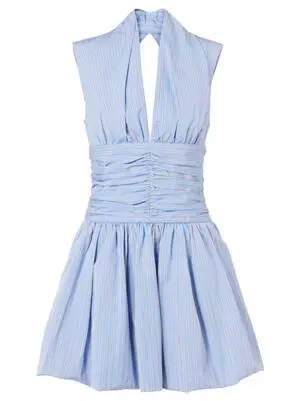 PATOU Striped Cotton Poplin Minidress - Blue