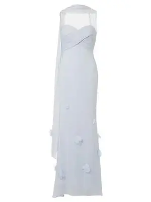 SELF-PORTRAIT Floral-appliqué Georgette Gown - Blue